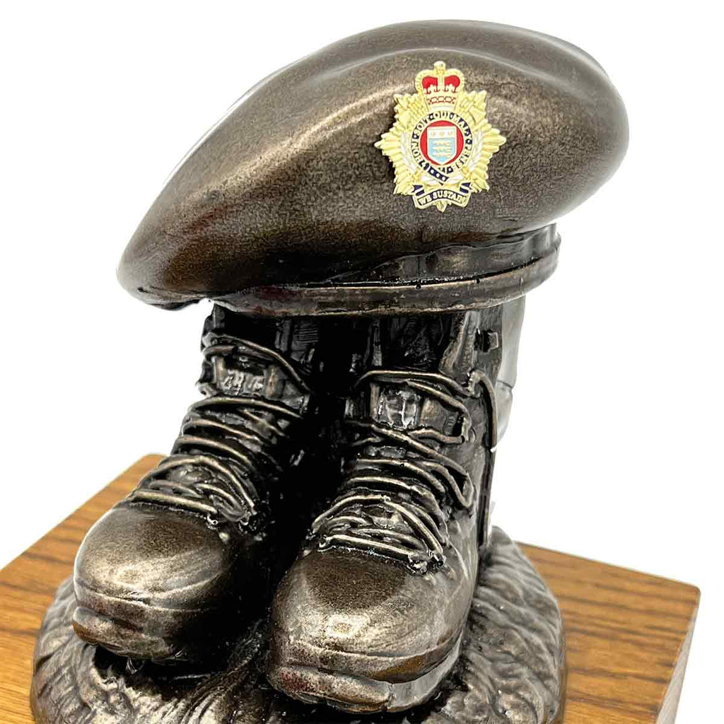 Beret and Boots Statue Bronze Resin on Oak Base | John Bulls