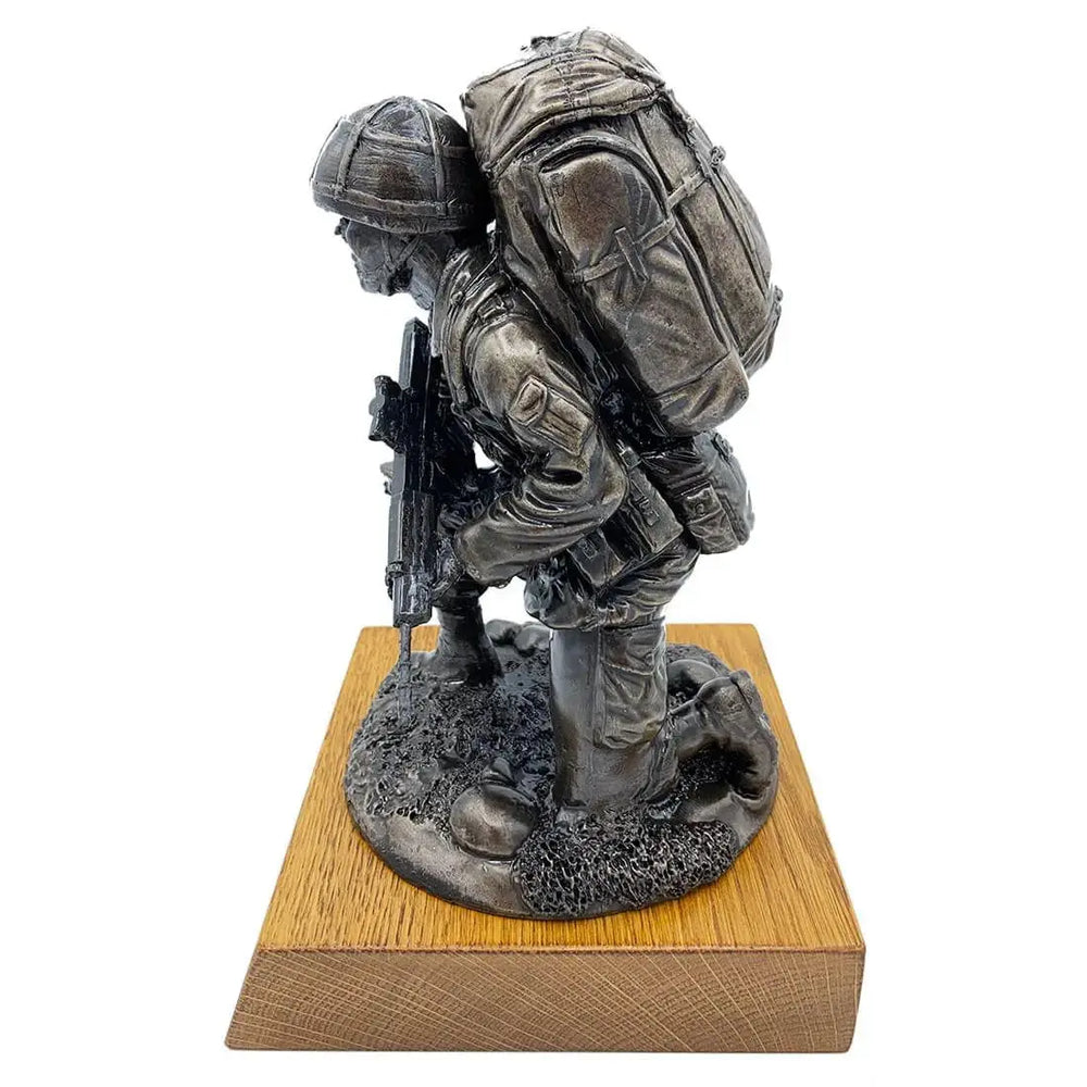 Bronze Resin Kneeling Combat Statue with Helmet | John Bulls
