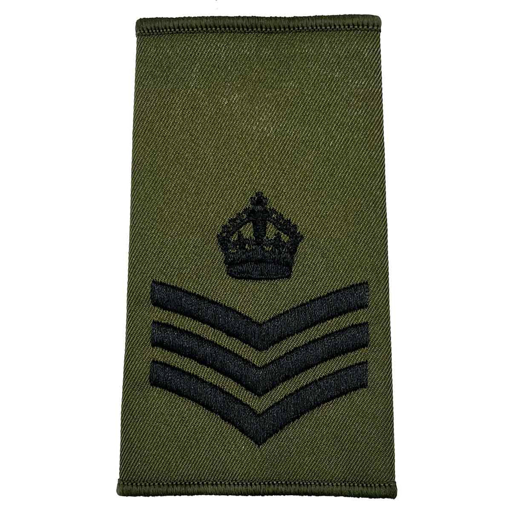 Olive Green Rank Slides with Black Embroidery (Pair) - John Bull