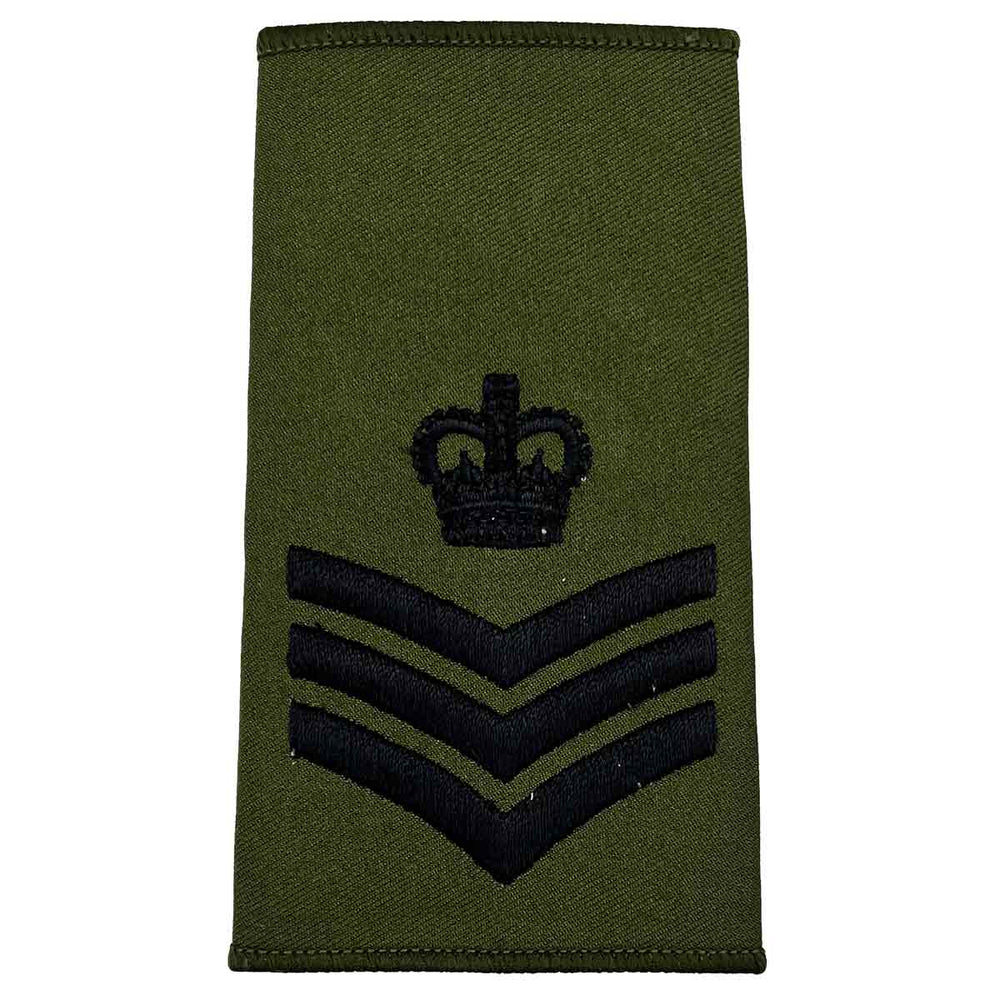 Olive Green Rank Slides with Black Embroidery (Pair) - John Bull