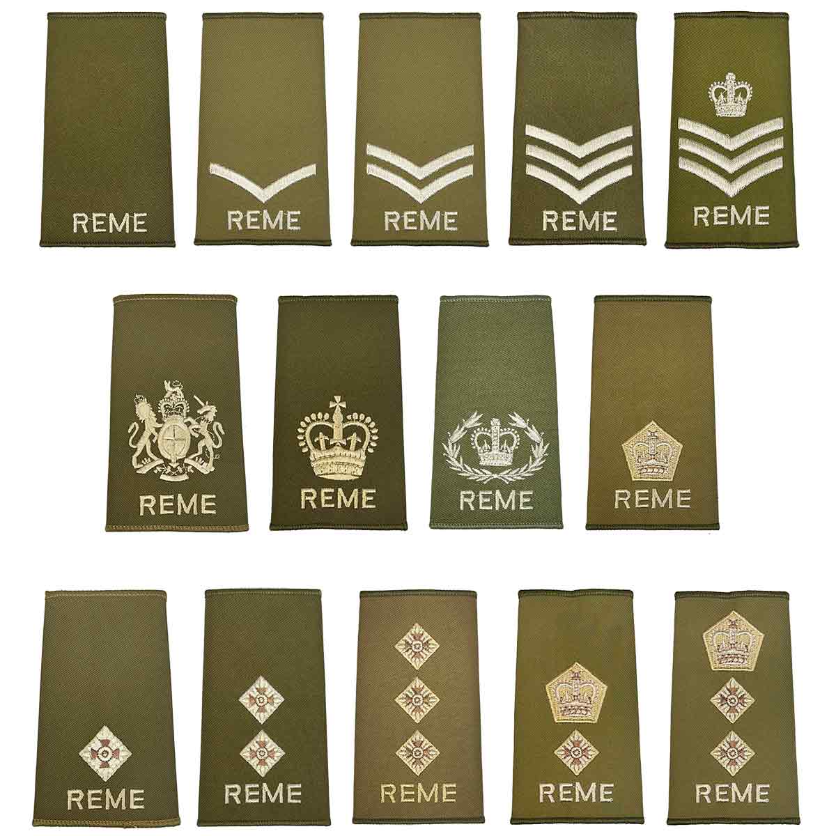 REME Olive Green Rank Slides (Pair) | John Bull Clothing